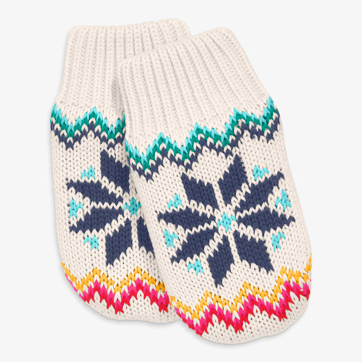 Baby fleece-lined rainbow snowflake fair isle mittens | Primary.com