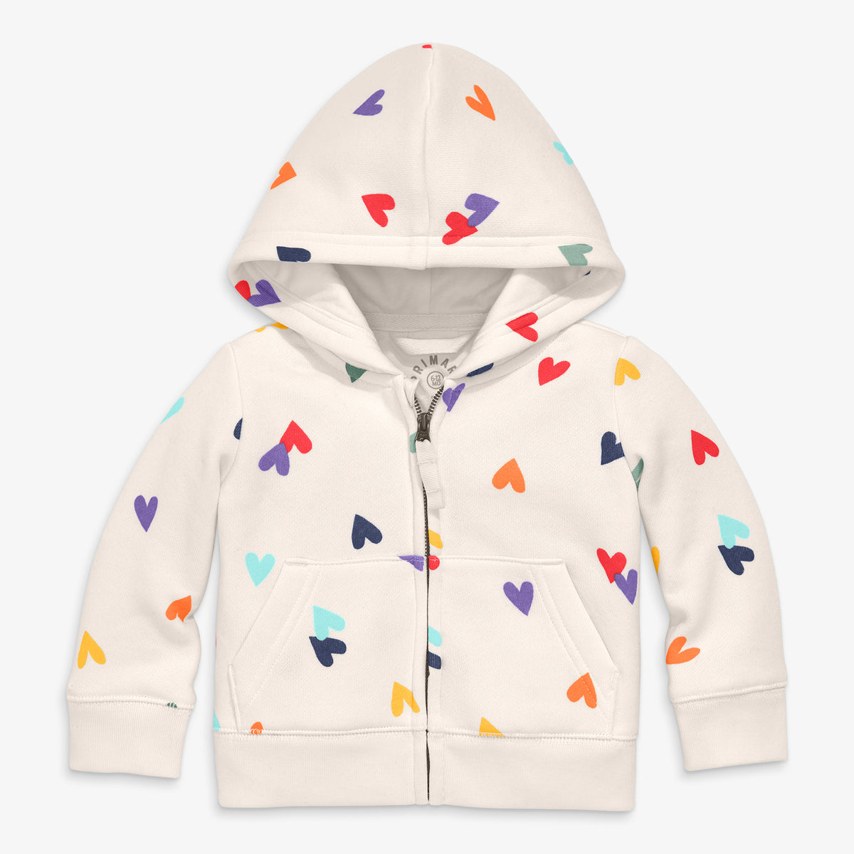Baby cozy fleece zip hoodie in rainbow confetti hearts | Primary.com