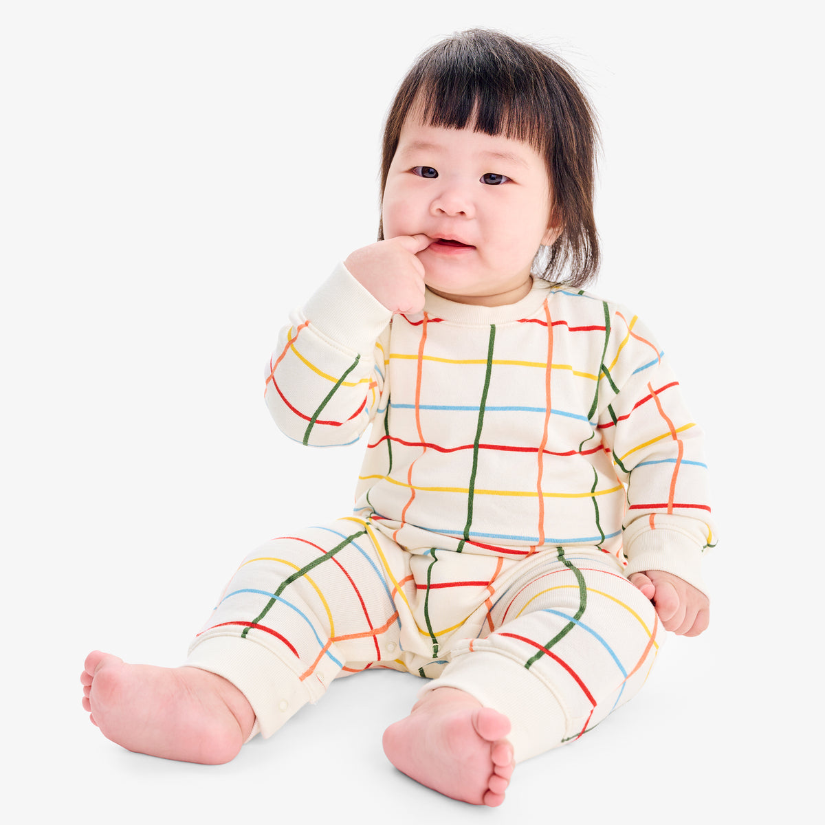 Baby sweatshirt romper in rainbow grid | Primary.com