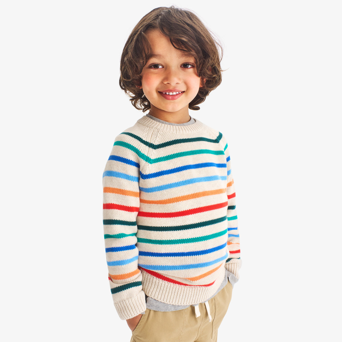 Kids crewneck sweater in rainbow stripe | Primary.com