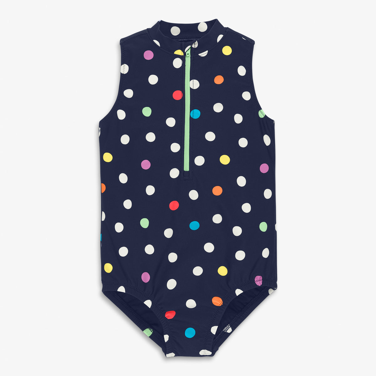 Kids half-zip swimsuit in rainbow confetti dots | Primary.com