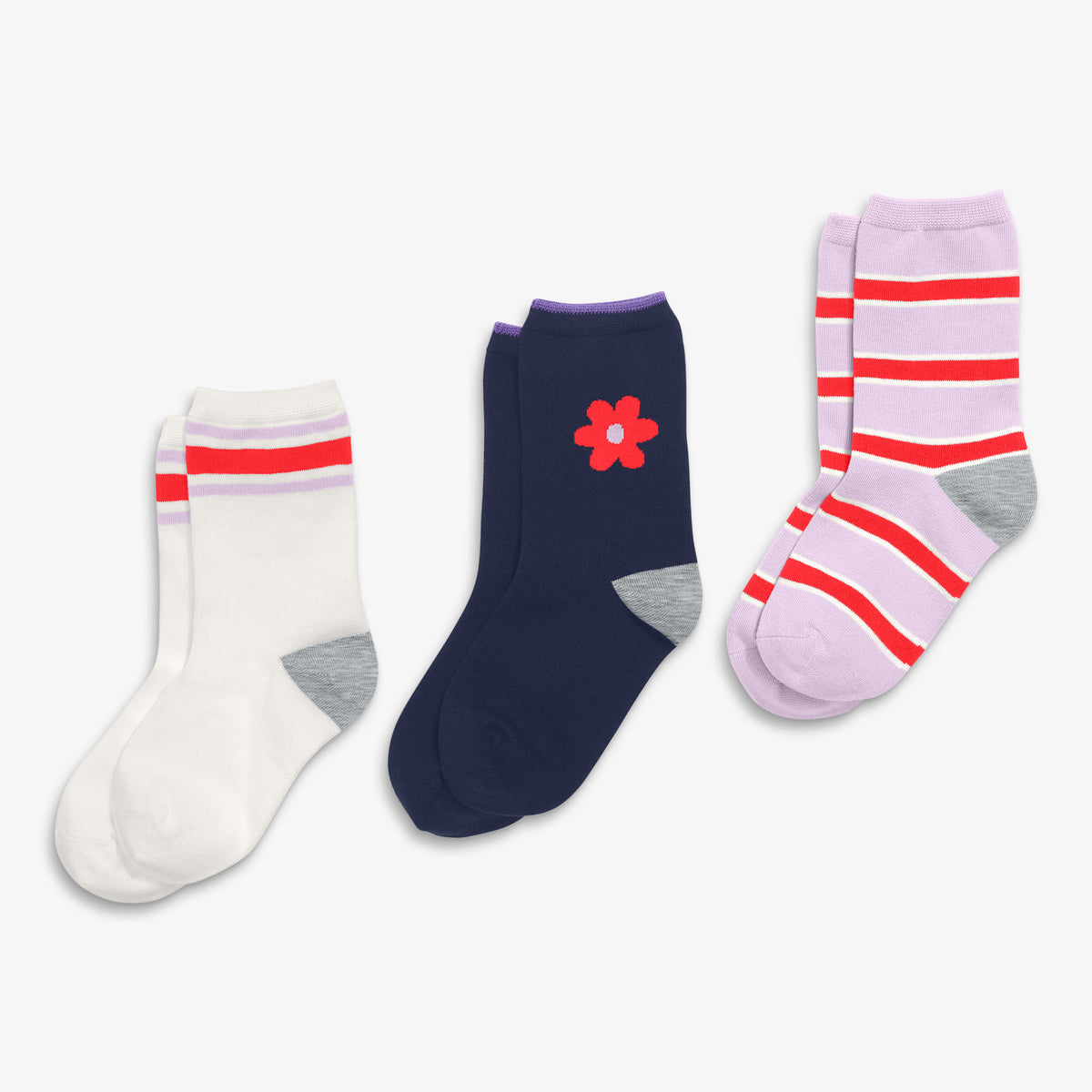 Kids crew sock 3-pack in poppy mix | Primary.com