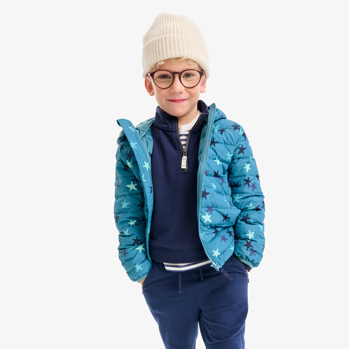 Kids lightweight puffer jacket in confetti stars | Primary.com