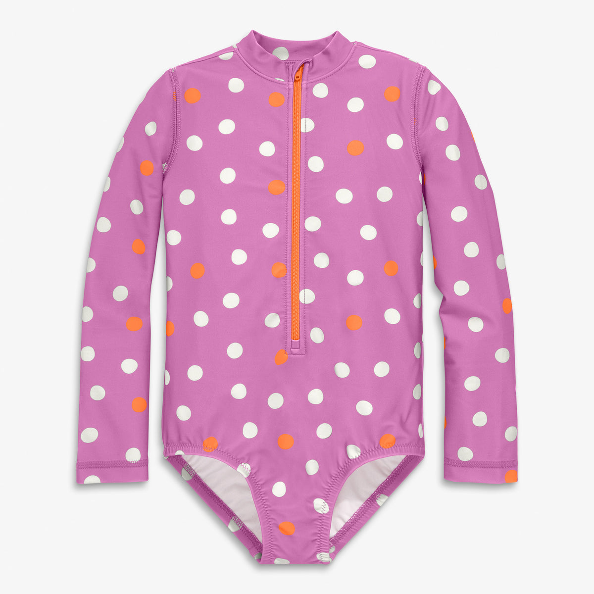 Kids long sleeve one-piece rash guard in confetti dots | Primary.com