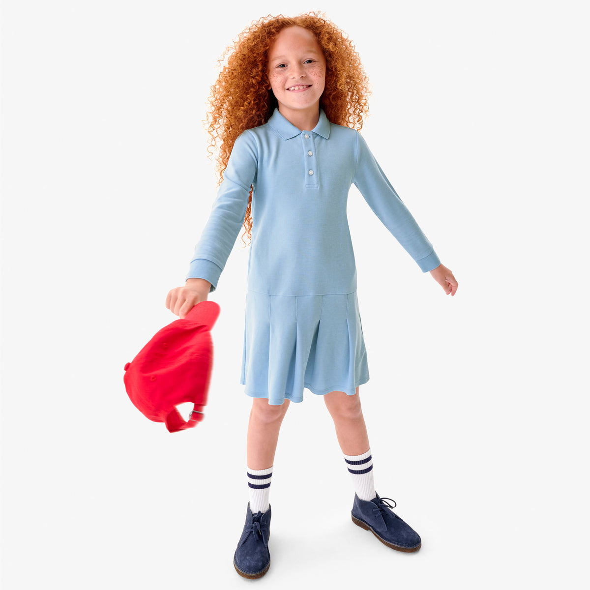 Kids long sleeve pique polo dress | Primary.com