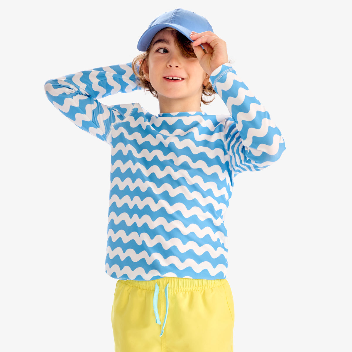 Kids long sleeve rash guard in waves | Primary.com