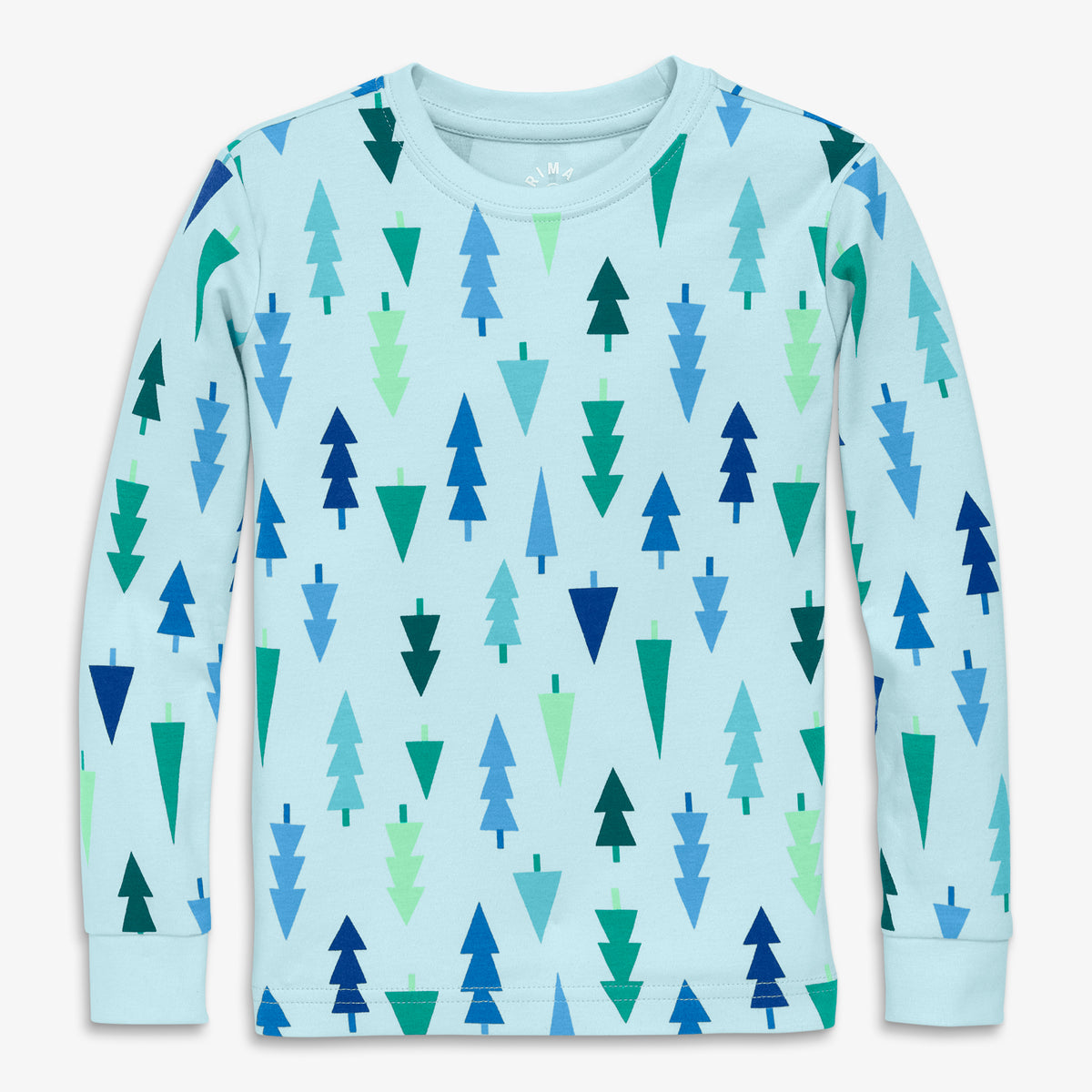 Kids organic long sleeve pj top in frosty trees | Primary.com