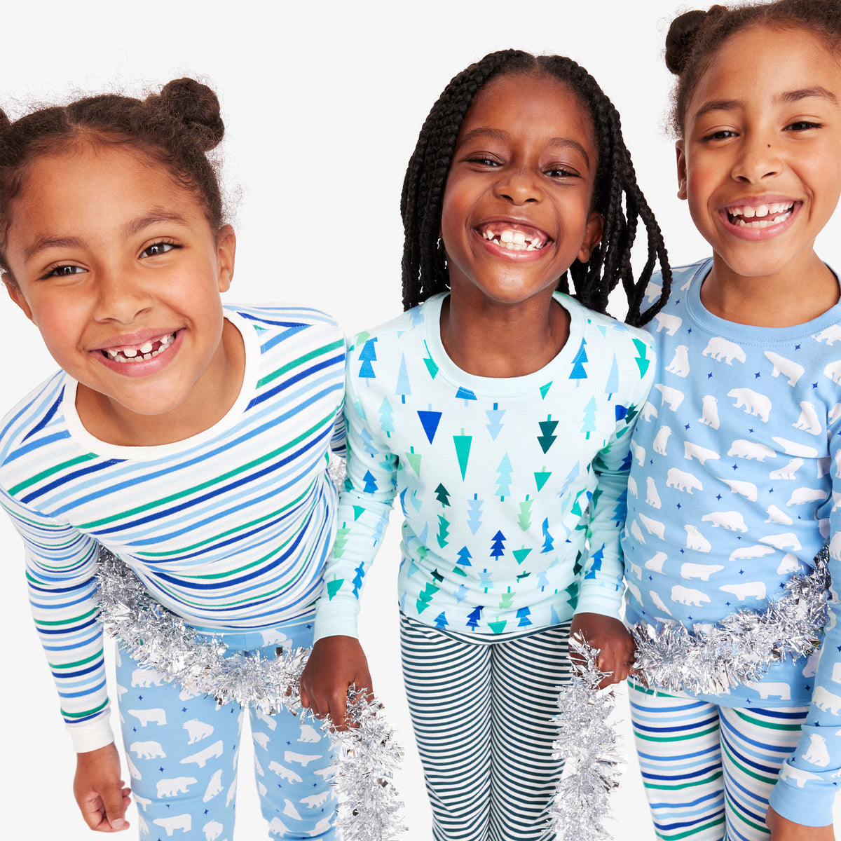 Kids organic long sleeve pj top in frosty trees | Primary.com