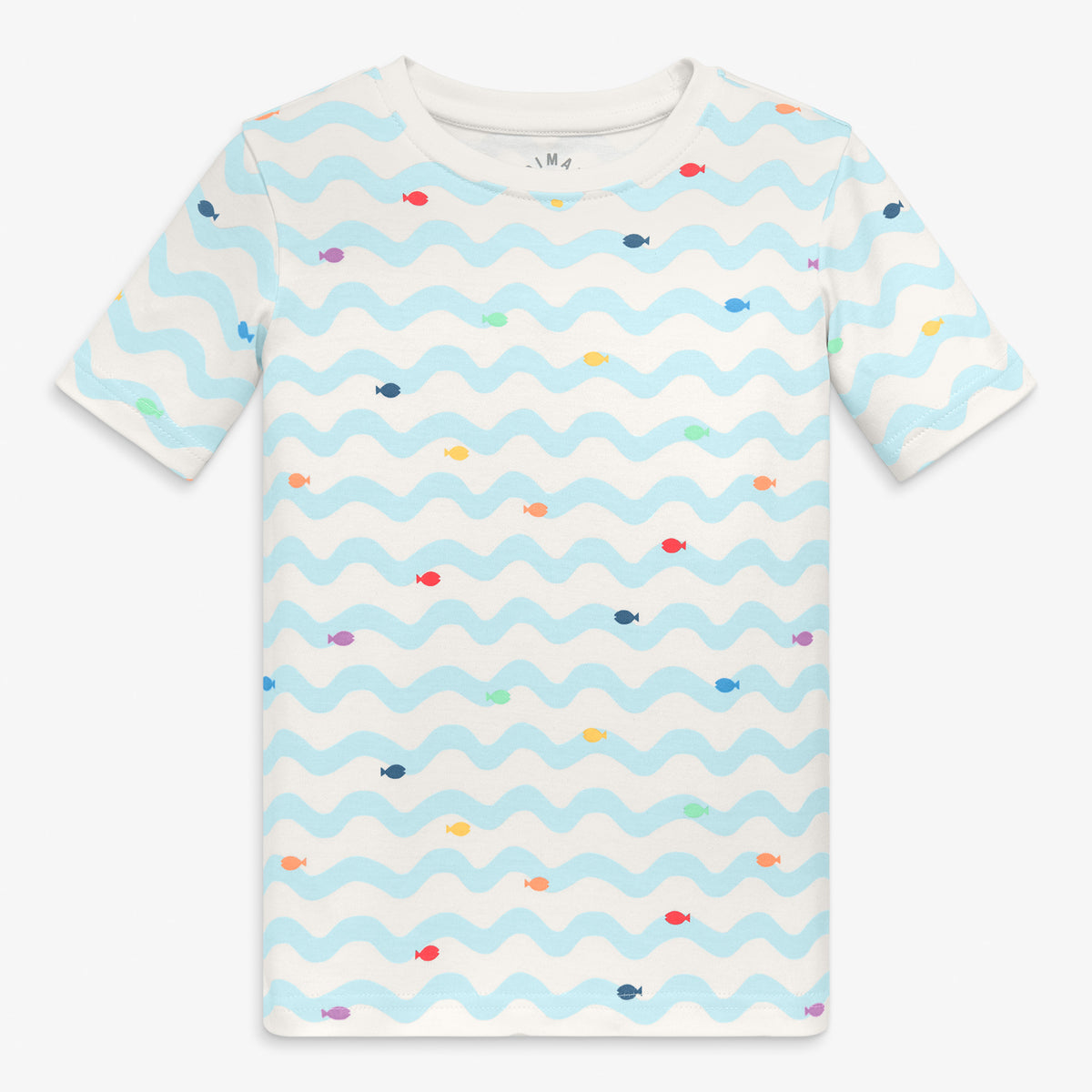 Kids organic short sleeve PJ top in rainbow fish | Primary.com