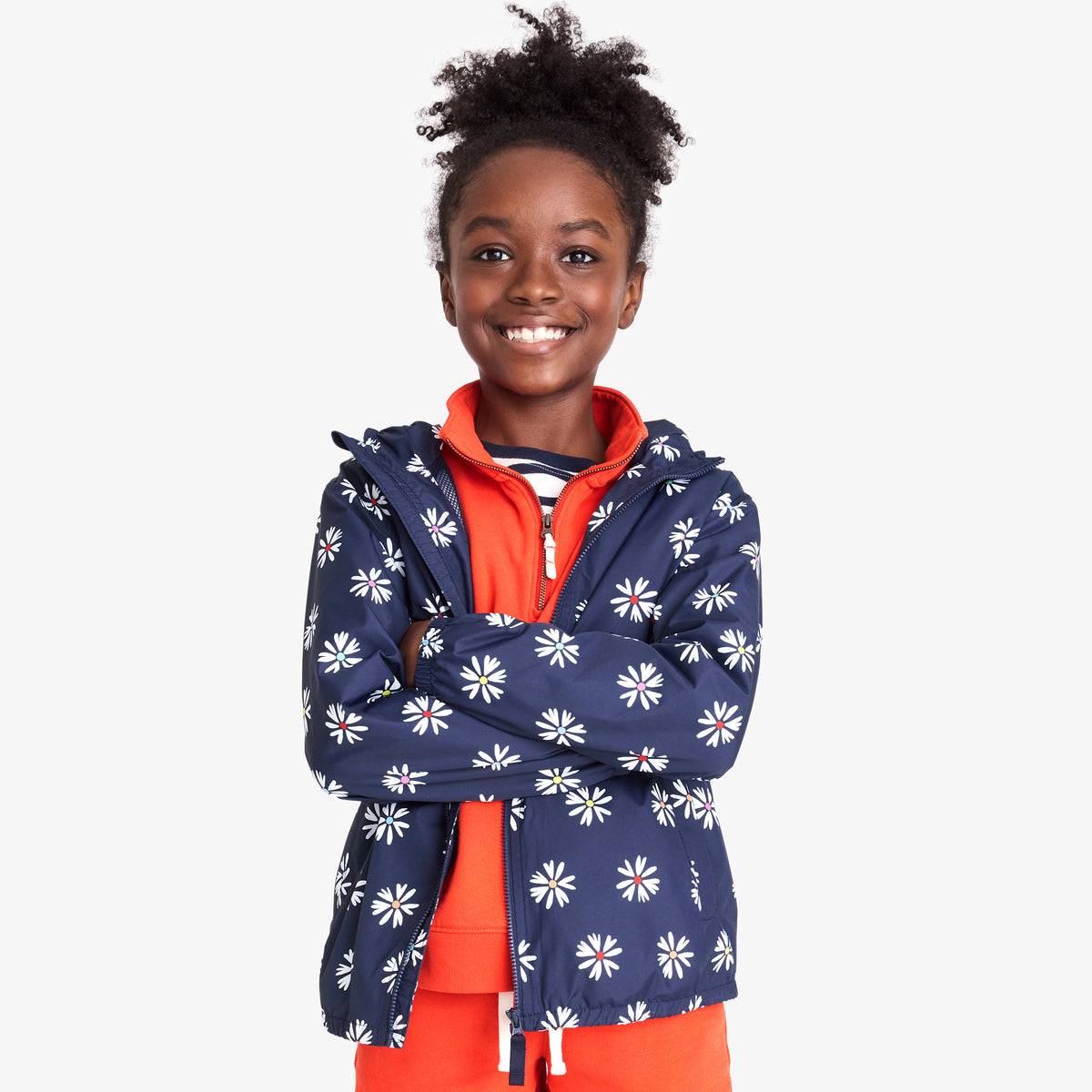 Kids packable windbreaker in rainbow blooms | Primary.com