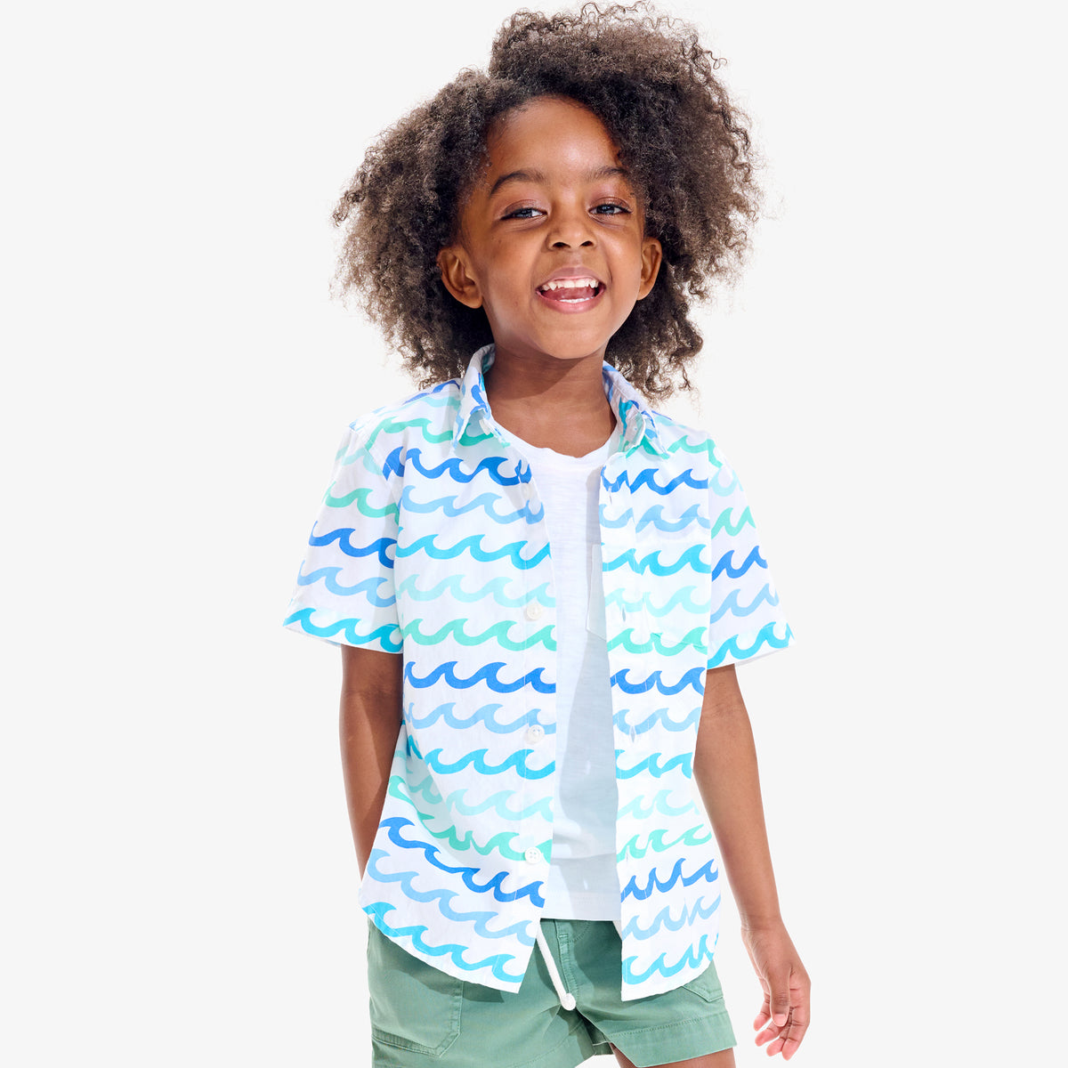 Kids short sleeve button down in sea | Primary.com