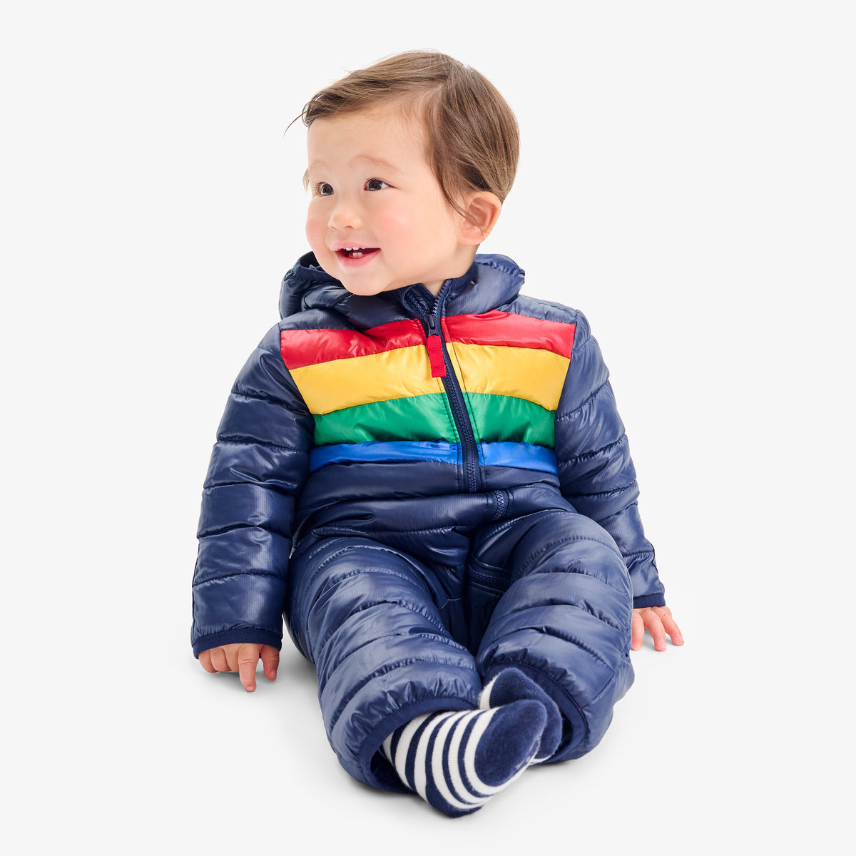 Baby stripe lightweight puffer suit | Primary.com
