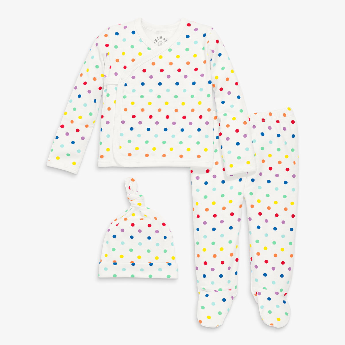 Baby three-piece gift set in mini rainbow dot | Primary.com