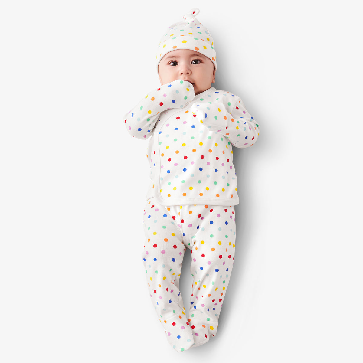 Clearance baby three-piece gift set in mini rainbow dot | Primary.com