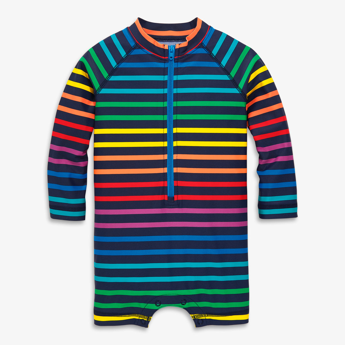 Baby one-piece rash guard in double rainbow stripe | Primary.com