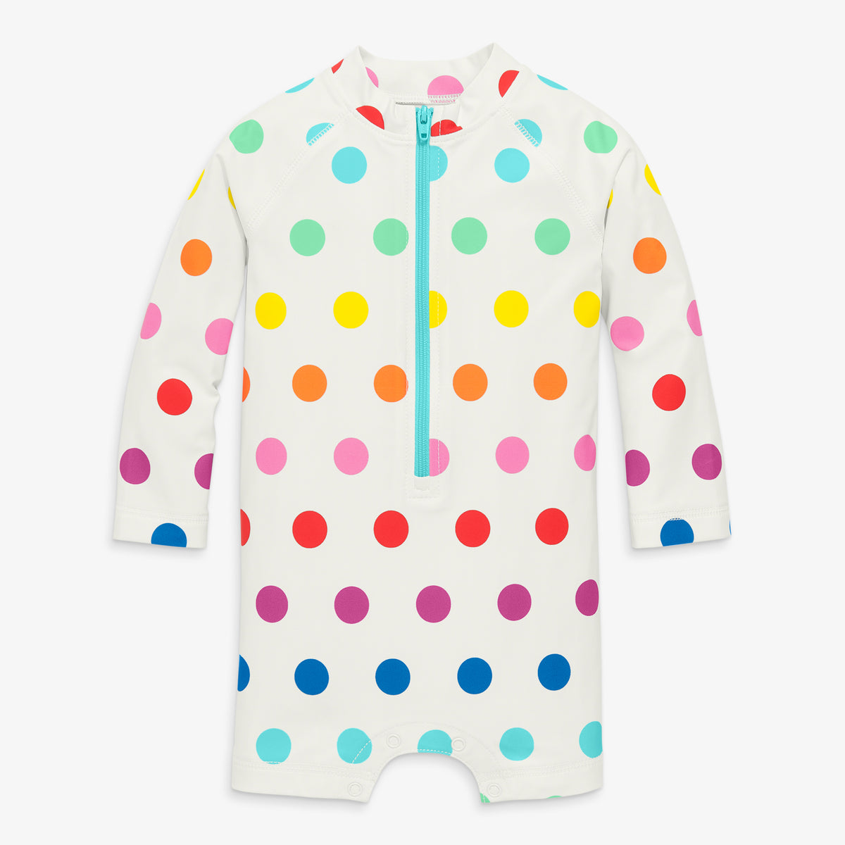 Clearance baby one-piece rash guard in rainbow dot | Primary.com