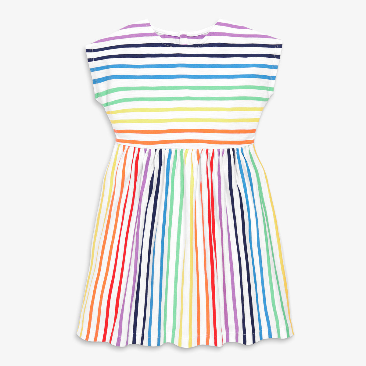 Kids backyard dress in double rainbow stripe | Primary.com