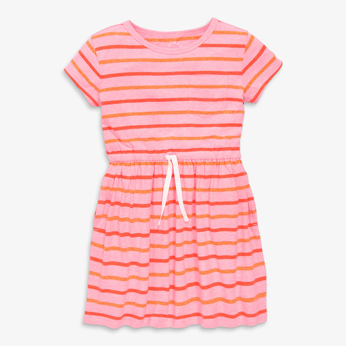Kids drawstring dress in heathered stripe | Primary.com