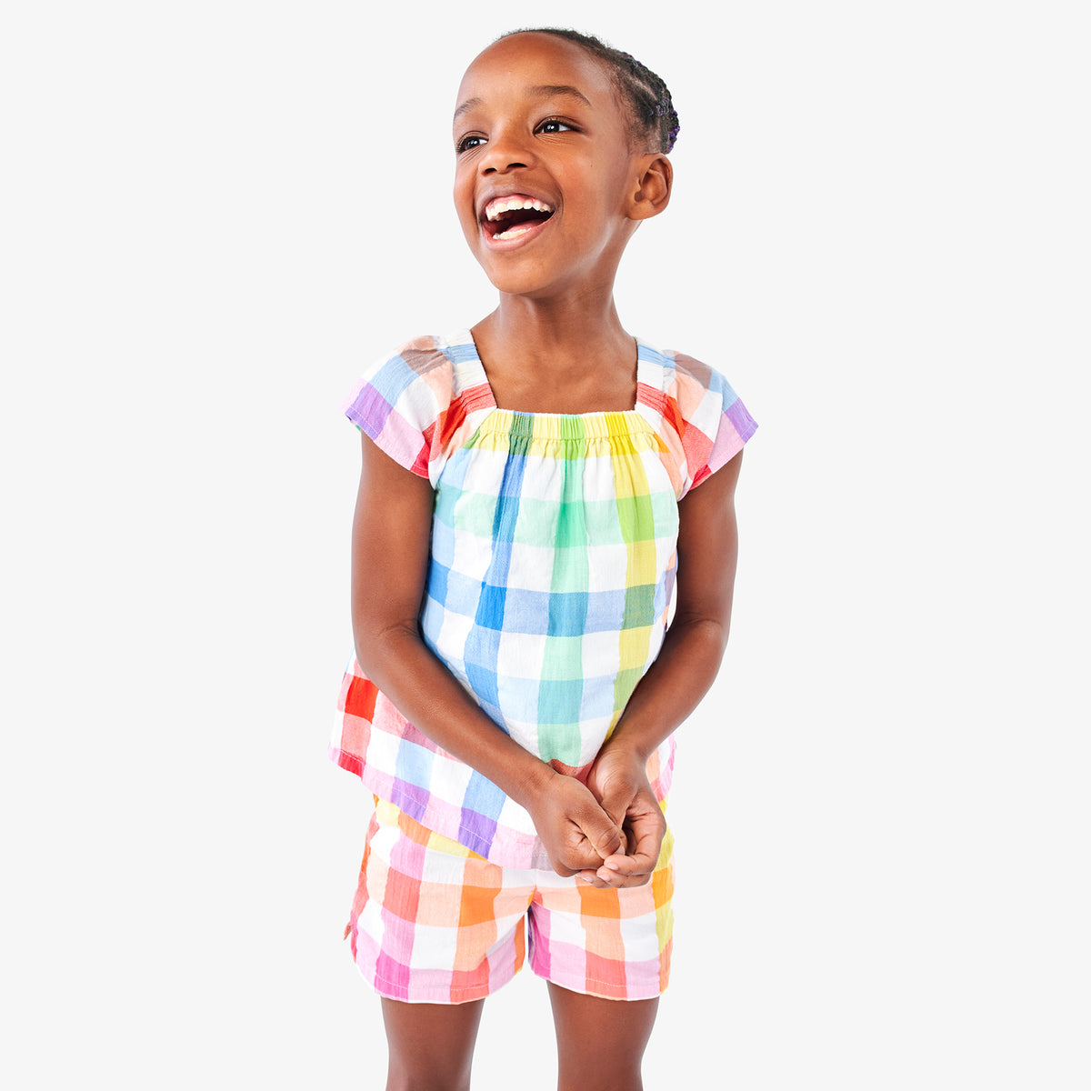 Clearance kids picnic top in rainbow gingham | Primary.com