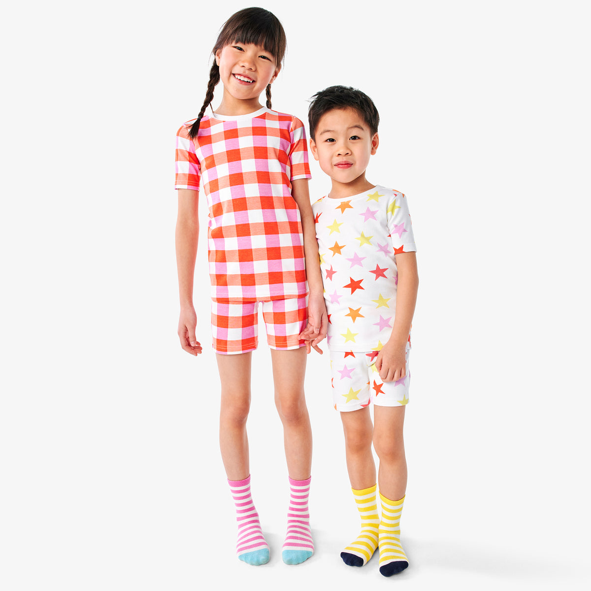 Kids organic pj short in gingham | Primary.com