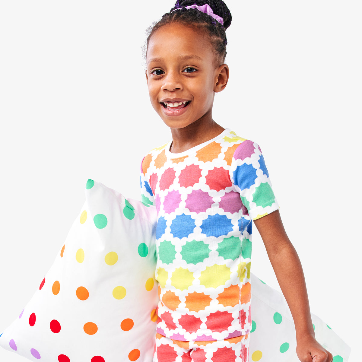 Kids organic short sleeve pj top in sunburst rainbow | Primary.com
