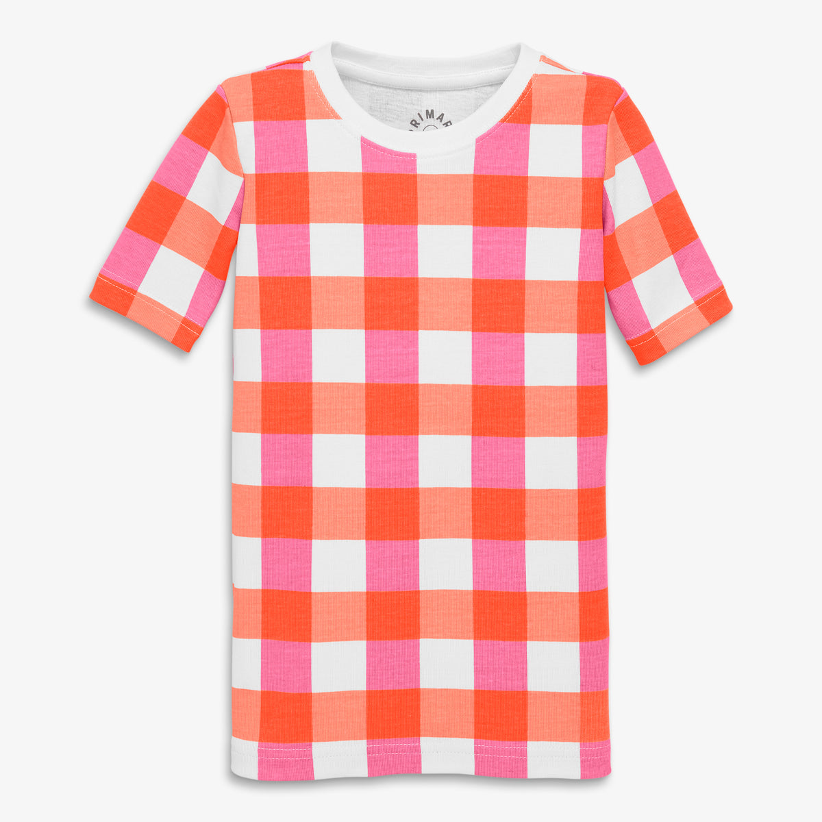 Clearance kids organic short sleeve pj top in gingham | Primary.com