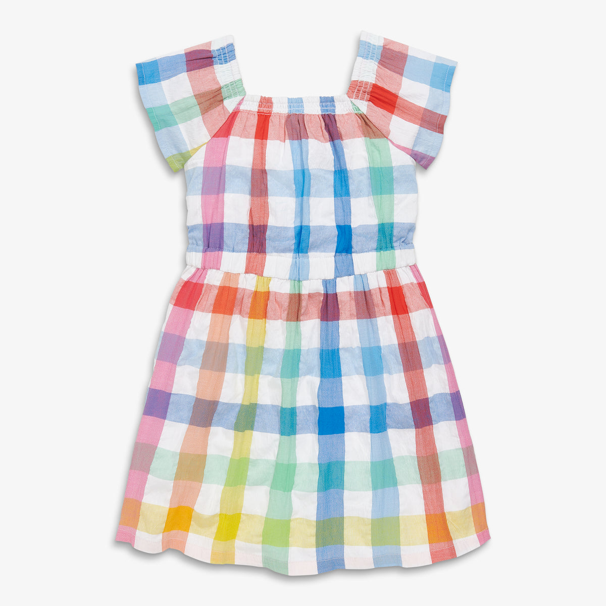 Kids picnic dress in rainbow gingham | Primary.com