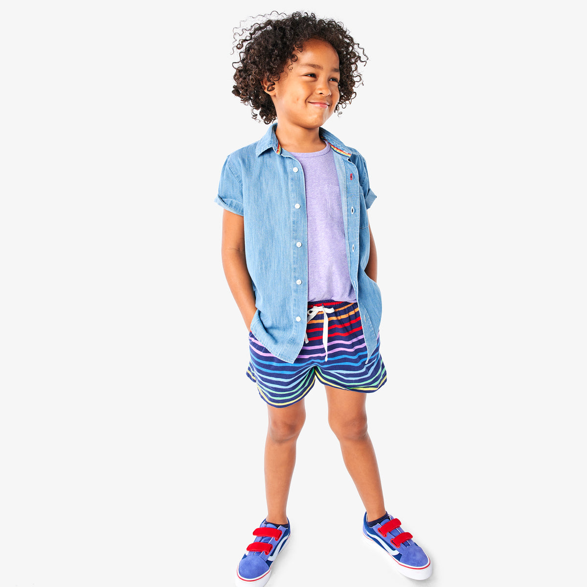 Kids field short in rainbow stripe | Primary.com