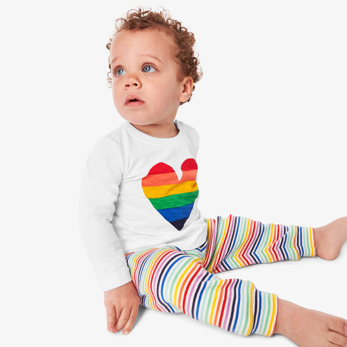 Clearance baby organic pant in mini rainbow stripe | Primary.com